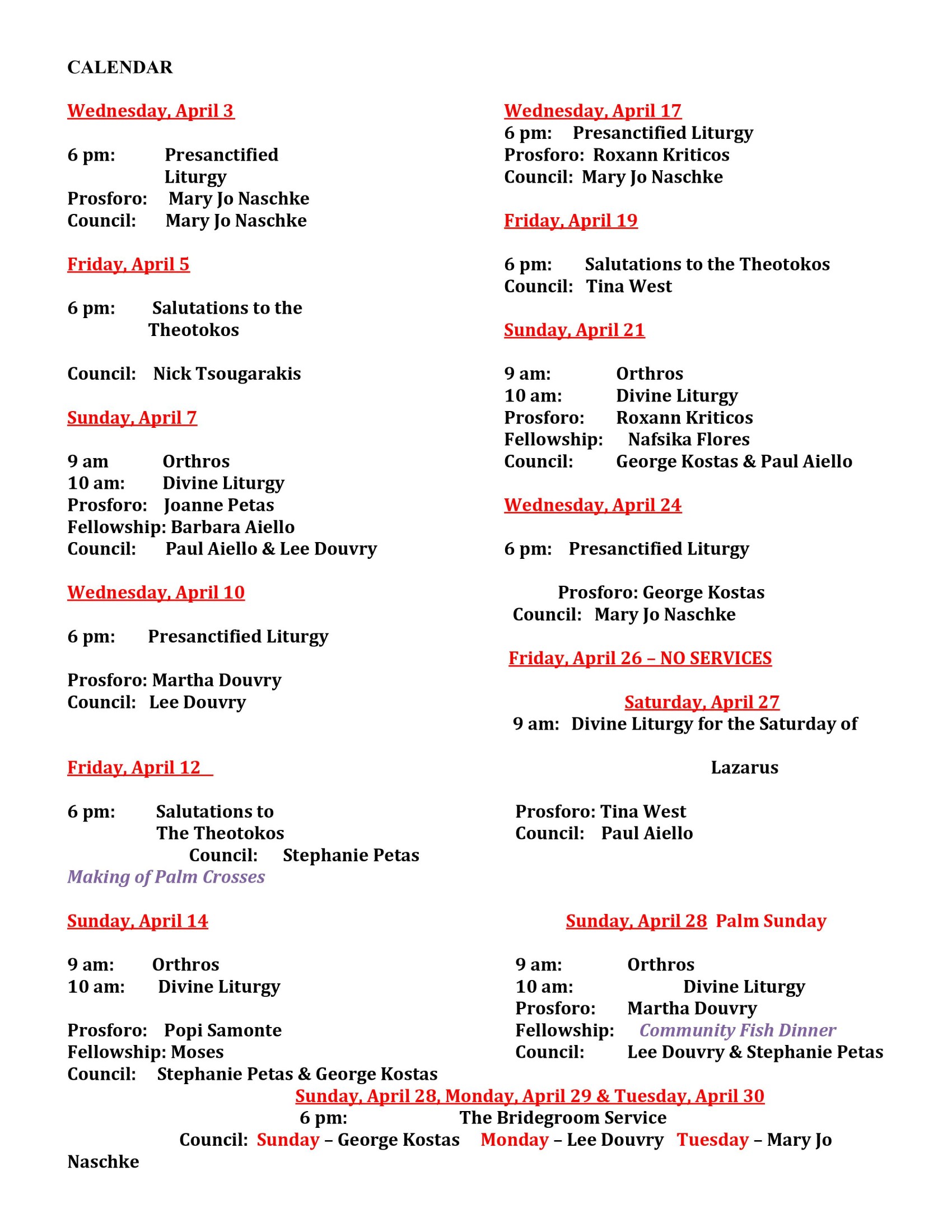 Calendar | Assumption of the Virgin Mary Greek Orthodox Church